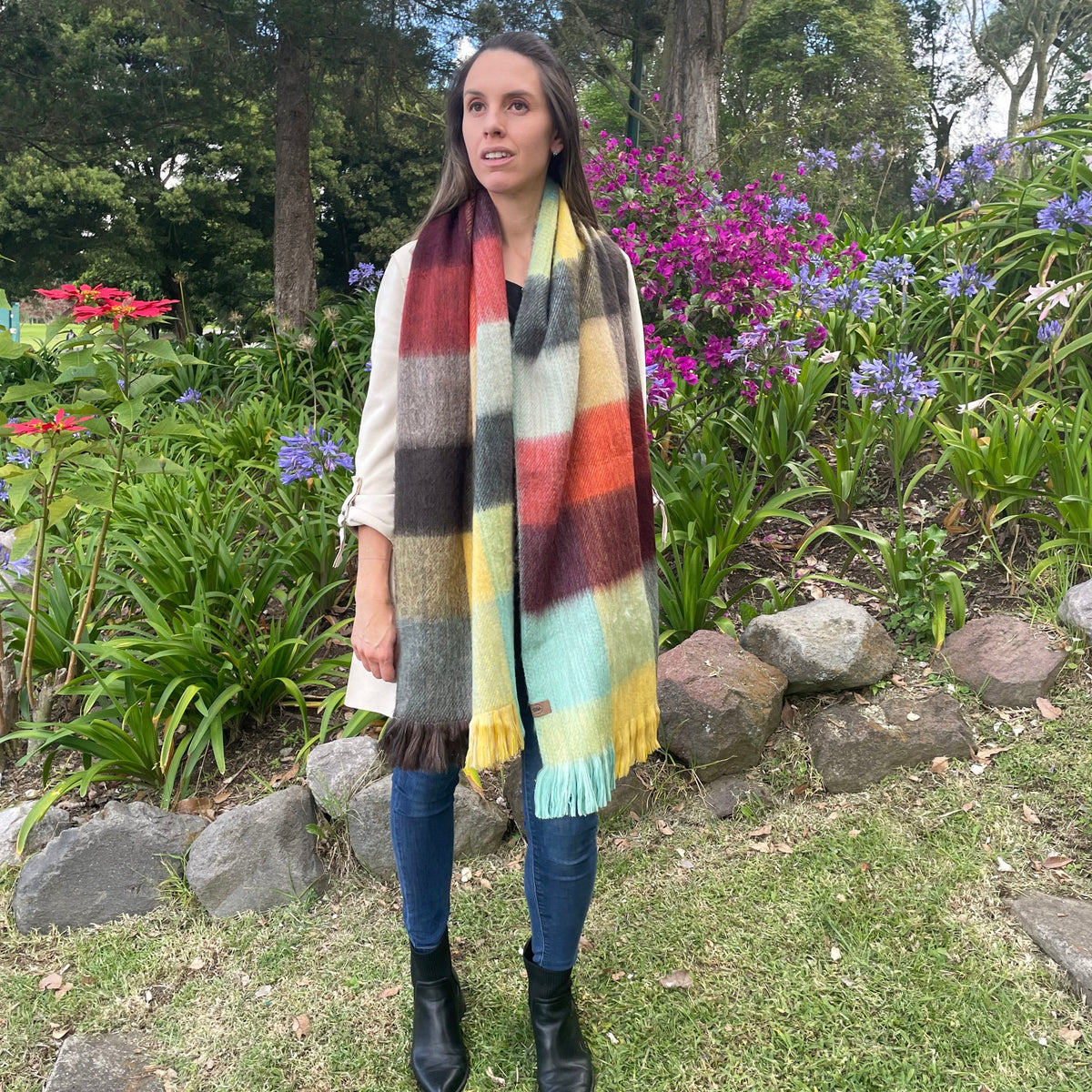 Cozy Colorful Patchwork Alpaca Wool Scarf – Fancy Alpaca