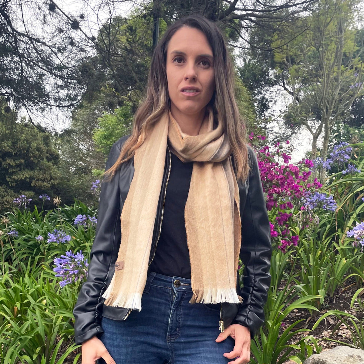 Silky Soft Natural Tone Stripes Alpaca Fiber Scarf – Fancy Alpaca